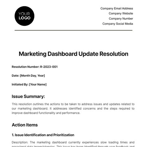Free Marketing Dashboard Update Resolution Template To Edit Online