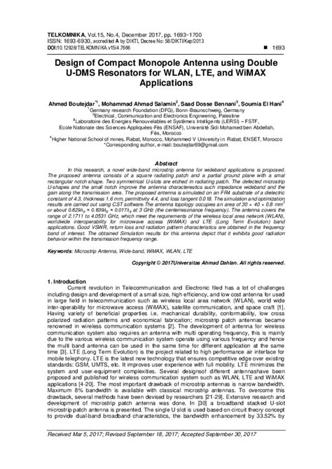 Pdf Design Of Compact Monopole Antenna Using Double U Dms Resonators
