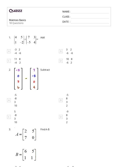 50 Matrices Worksheets On Quizizz Free And Printable