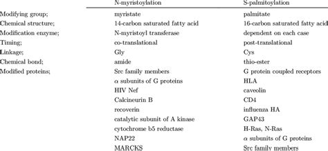 Comparison Between Myristoylation And Palmitoylation Download Table
