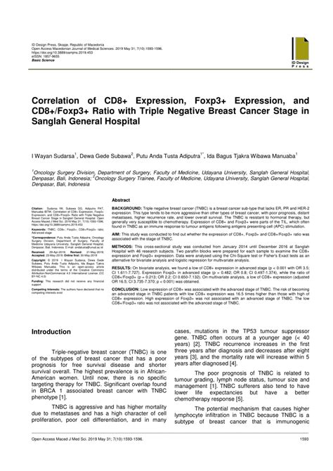 Pdf Correlation Of Cd8 Expression Foxp3 Expression And Cd8 Foxp3 Ratio With Triple