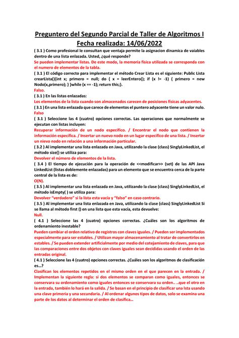 Parcial 2 Taed1 Final 14 Preguntero Del Segundo Parcial De Taller De