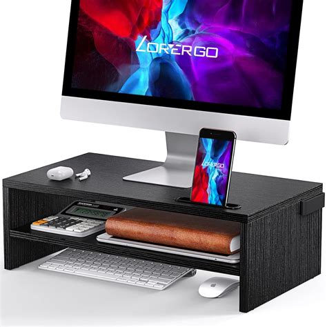 Ressence Monitor Stand Tier Tabletop Computer Riser With Cellphone Holder Storage Space