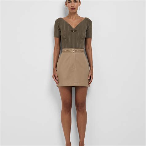 Melanie Mini Skirt Fawn Pu Leather Skirt Sheike