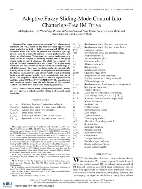 Pdf Adaptive Fuzzy Sliding Mode Control Into Chattering Free Im Drive