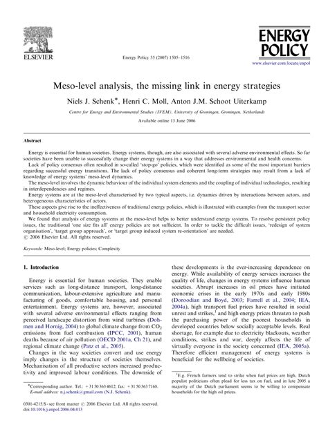 Pdf Meso Level Analysis The Missing Link In Energy Strategies