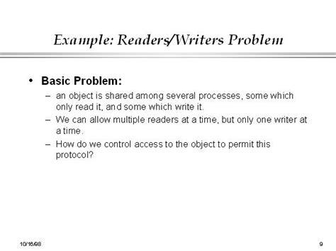 Example Readers Writers Problem