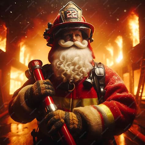 Santa Claus As Firefighter Extinguishing Holiday Scene Feliz Natal Pere