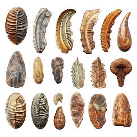 Fossils Set Archeologic Fossil Dig Collection Isolated Fossilized Prints Of Prehistoric Plants