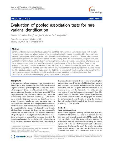 Pdf Evaluation Of Pooled Association Tests For Rare Variant