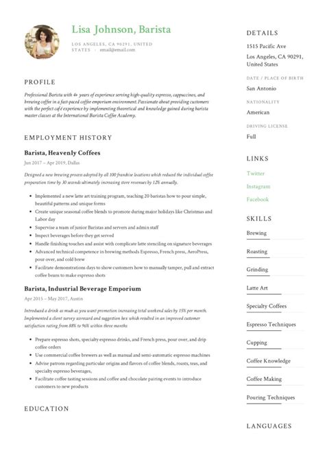 19 Barista Resume And Cv Examples And Guide