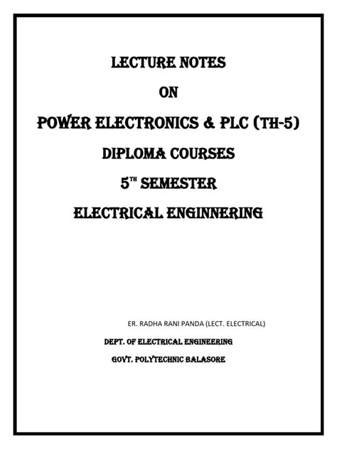 Lecture Note On Power Electronic By Radha Rani Panda Pdf
