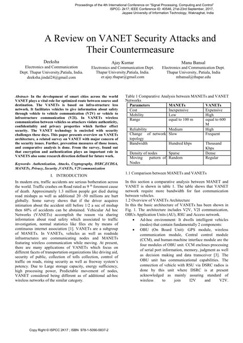 Pdf A Review On Vanet Security Attacks And Their Countermeasure