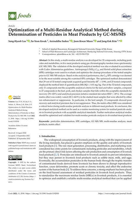 Pdf Optimization Of A Multi Residue Analytical Method During Determination Of Pesticides In
