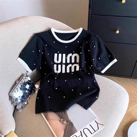 Футболка Женский Miu Miu черный Короткий размер 48 Лавсан Вискозный шелк Однотонный