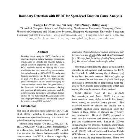 Boundary Detection With Bert For Span Level Emotion Cause Analysis Acl Anthology