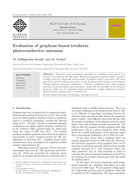 Pdf Evaluation Of Graphene Based Terahertz Photoconductive Antennas