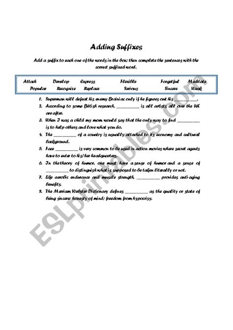 Adding Suffixes Esl Worksheet By Ggjl