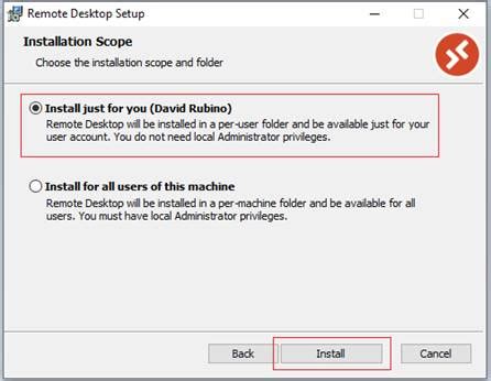 Ensure Install Just For You Is Selected And Click Install