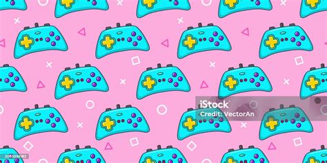 Vector Gamer Seamless Pattern Gamepad Controller On Pink Background Gaming Joysticks Icons In