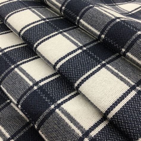 Navy Blue And White Plaid Fabric Upholstery Heavy Weight 54 Wide