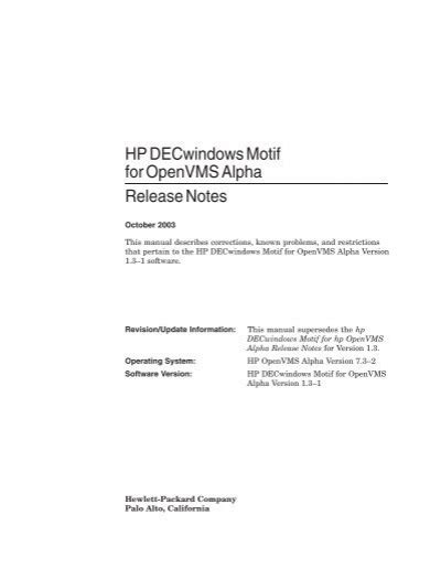 Hp Decwindows Motif For Openvms Alpha Release Notes