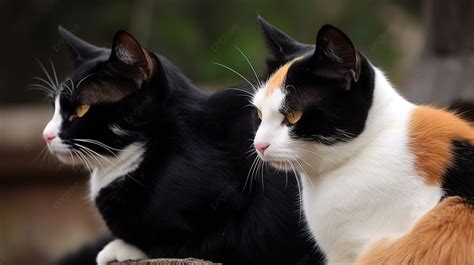 고양이 두 마리가 나란히 앉아 검은 고양이와 삼색 고양이 고화질 사진 사진 배경 일러스트 및 사진 무료 다운로드 Pngtree