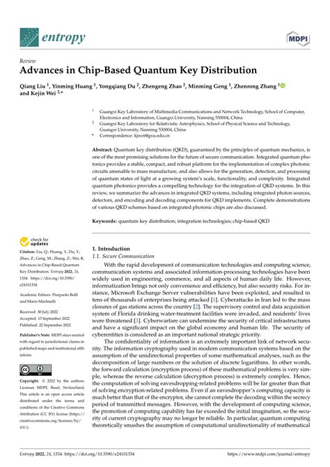 Pdf Advances In Chip Based Quantum Key Distribution