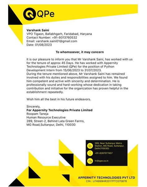 Varshank Saini On Linkedin Completed Internship For The Position Of