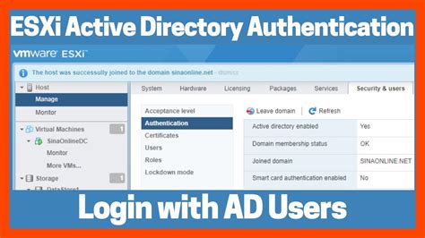 Login To Esxi With Domain User Vmware Esxi Active Directory Authentication Youtube
