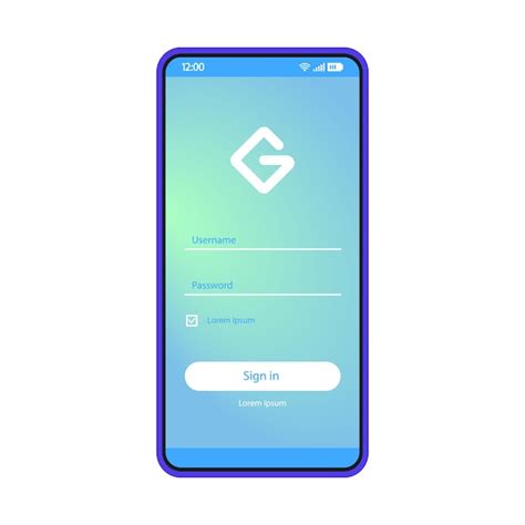 스마트폰 페이지 벡터 템플릿에 로그인합니다 모바일 앱 인터페이스 블루 디자인 레이아웃입니다 로그인 회원가입 화면입니다 플랫 Ui 애플리케이션 사용자 등록 권한