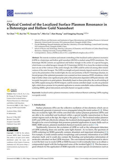 Pdf Optical Control Of The Localized Surface Plasmon Resonance In A Heterotype And Hollow Gold