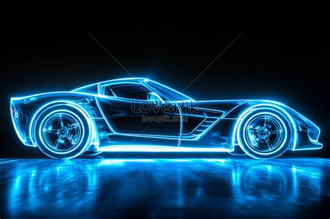 미래의 블루 라이트 효과 스포츠카 디스플레이 기술 및 속도