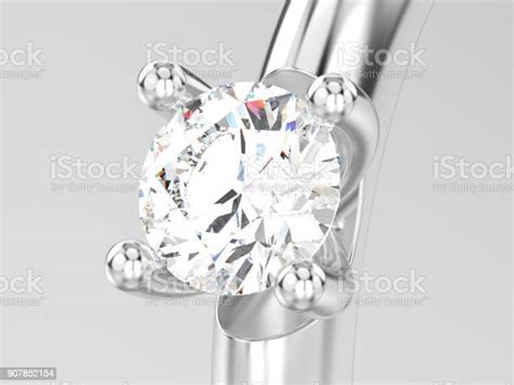 3 차원 일러스트 레이 션 화이트 골드 또는 실버 솔리테어 참여 다이아몬드 반지를 닫습니다 0명에 대한 스톡 사진 및 기타 이미지 Istock