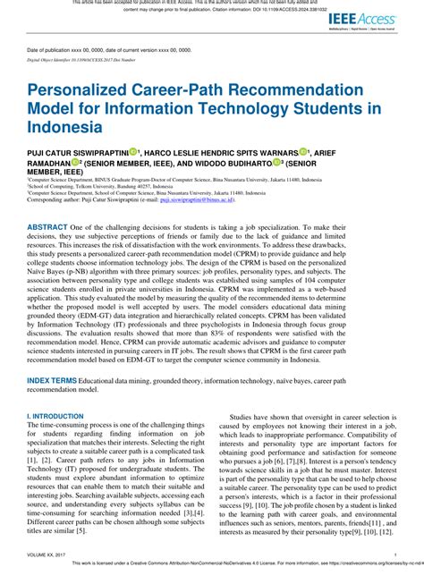 Pdf Personalized Career Path Recommendation Model For Information