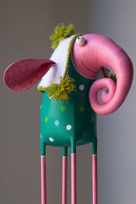 Handmade Elephant In The Knitted Hat Interior Sculpture Marlitoyart