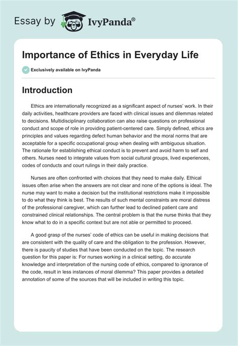 Importance Of Ethics In Everyday Life 1471 Words Annotated Bibliography Example