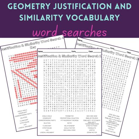 Geometry Justification And Similarity Vocabulary Word Search 9th 10th