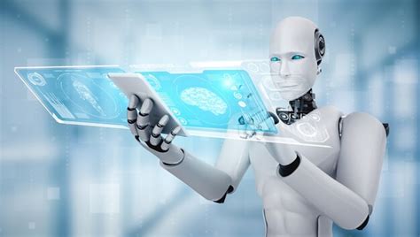 premium photo futuristic robot and data analysis