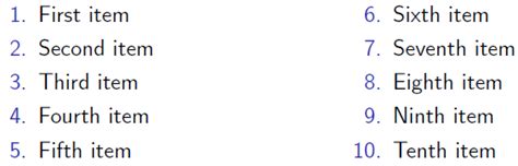 Lists How To Continue Enumerate Across Columns In Beamer Tex