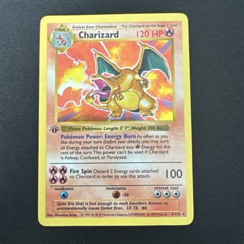 1999 Pokemon Charizard Base Set Shadowless 1st Edition Holo Rare 4102