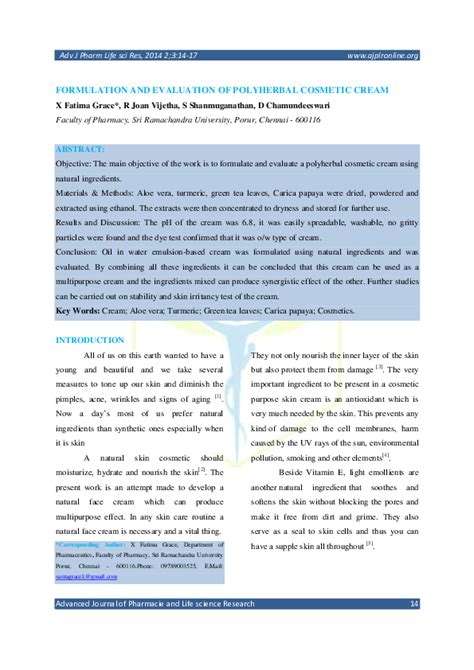 Pdf Formulation And Evaluation Of Polyherbal Cosmetic Cream