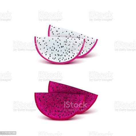 레드 드래곤 과일 전체 과일과 절반 건강한 라이프 스타일을위한 열대 과일 웹 또는 인쇄 패키징을 위한 사실적인 3d 설계 요소