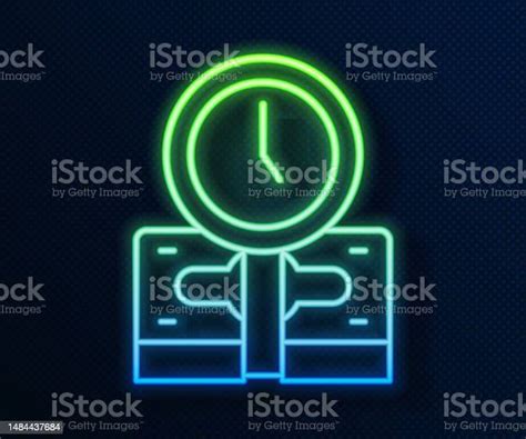 빛나는 네온 라인 시간은 파란색 배경에 고립 된 돈 아이콘입니다 돈은 시간입니다 효과적인 시간 관리 시간을 돈으로 변환합니다 벡터 개념에 대한 스톡 벡터 아트 및 기타