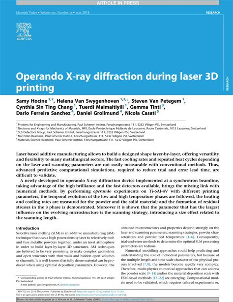 Pdf Operando X Ray Diffraction During Laser 3d Printing · A Hardware Trigger Starts Both The