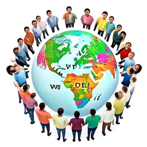 Premium Photo A Group Of People Standing Around A Globe With The Word