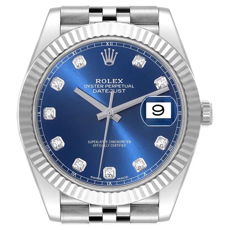 Rolex Datejust 41 Steel White Gold Blue Dial Mens Watch 126334 Box Card