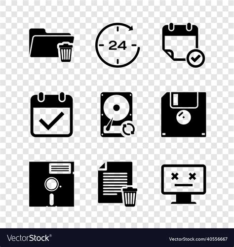 Set Delete Folder Clock 24 Hours Calendar Vector Image