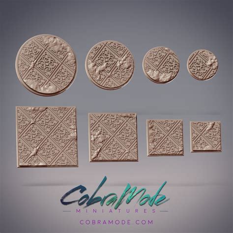 3d Printable Ornate Tile Base Pack 8pcs Round And Square Versions