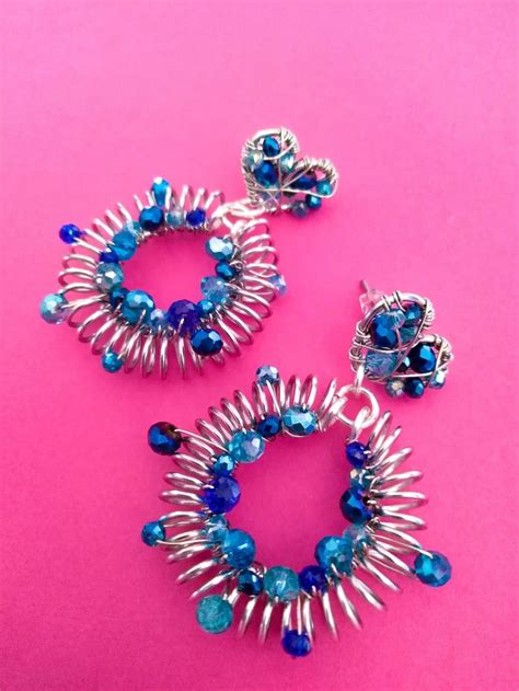 Orecchini Con Cristalli Blu Orecchini Pendenti Orecchini Originali Orecchini Con Cuoricini